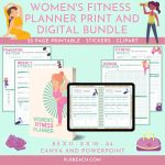 Women's Fitness Planner Print and Digital Bundle | Powerpoint | Canva ...