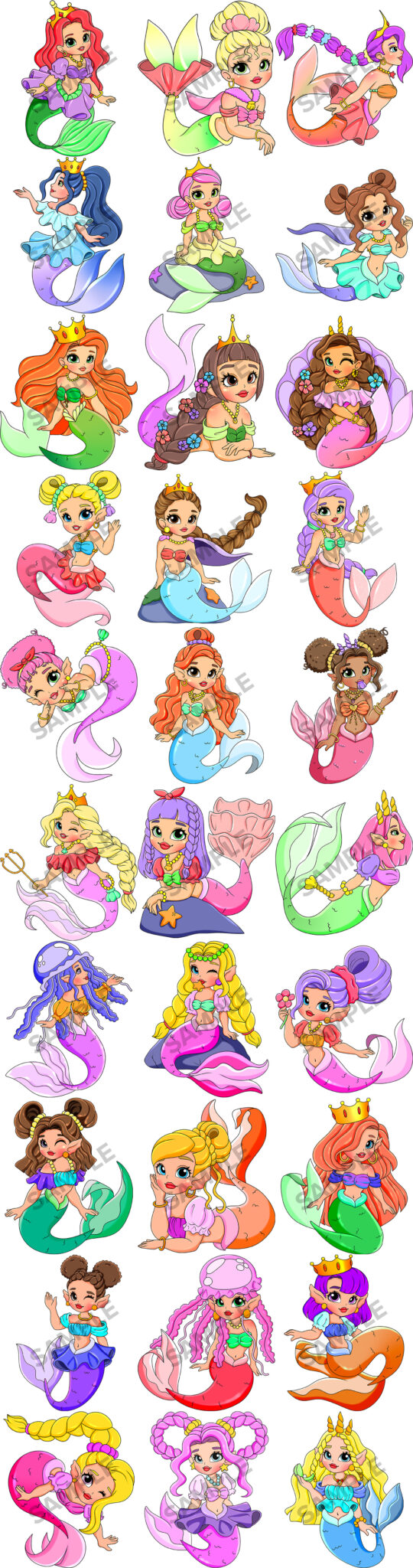 Mermaid Princesses Coloring Pack with Color By Number Sale - PLR Beach ...