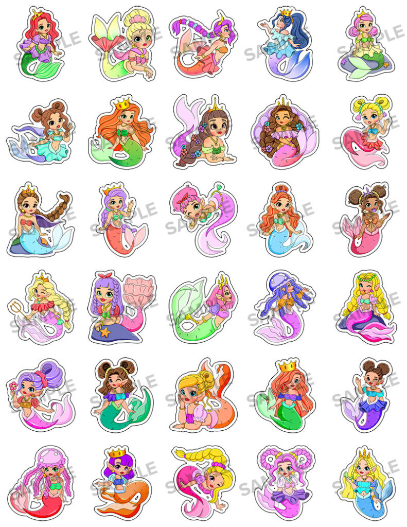 Mermaid Princesses Coloring Pack with Color By Number Sale - PLR Beach ...